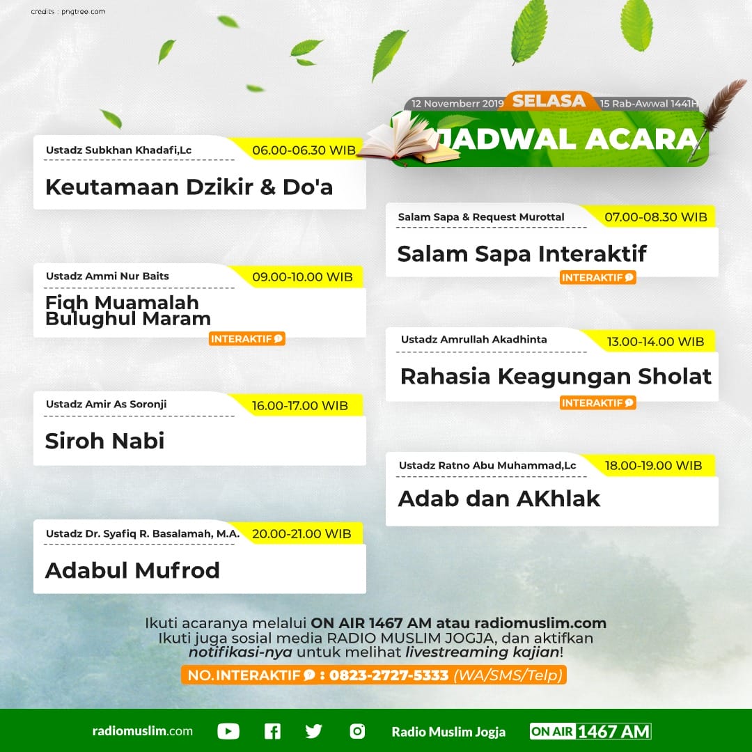 Jadwal Acara Radio Hari Selasa - Radio Muslim Jogja